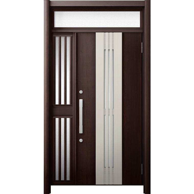LIXIL リシェント 玄関ドア3 断熱仕様 / 非防火 K4 M84型 木目調 片袖飾りランマ付中桟付ポスト無 特注寸法 W：1,030〜1,446mm × H：2,074〜2,600mm ...