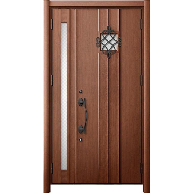 LIXIL リシェント 玄関ドア3 防火 K2仕様 D77型 木目調 親子 / 子扉採光あり 特注サイズ W：928〜1,480mm × H：1,839〜2,356mm カバー工法 ...