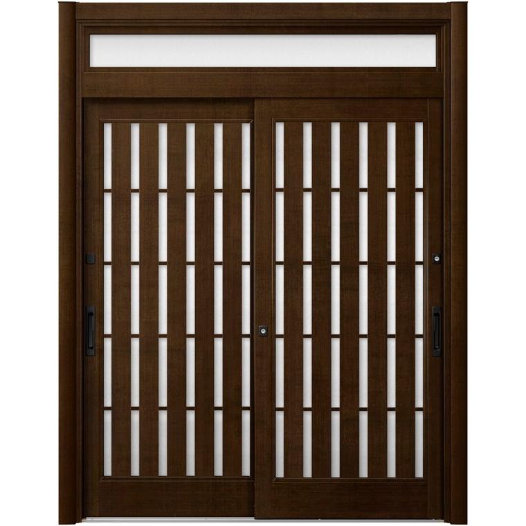 LIXIL リシェント玄関引戸2 2枚建てランマ付き PG仕様 P14型 木目調 簡易タッチキータイプ 特注サイズ W：1,195〜2,120mm × H：2,277〜2,780mm ...