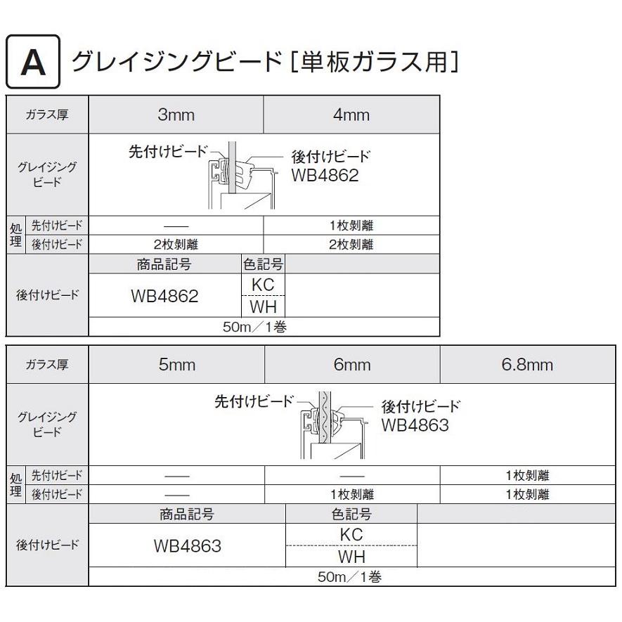 LIXIL グレイジングビード ガラス厚：5〜6.8mm用 50m / 1巻 WB4863 部品色：ホワイト(WH) 後付ビード 交換用 部品 三協 アルミ : Clair - 通販 ...