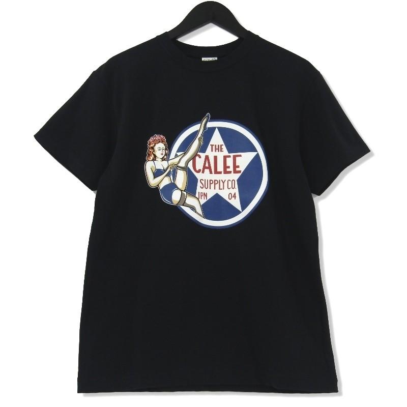 未使用 CALEE キャリー 19SS 半袖Tシャツ CL-19SS067 ピンナップ ガール プリントTee ブラック 黒 M タグ付き メンズ 中古 11000819 :11000819 ...
