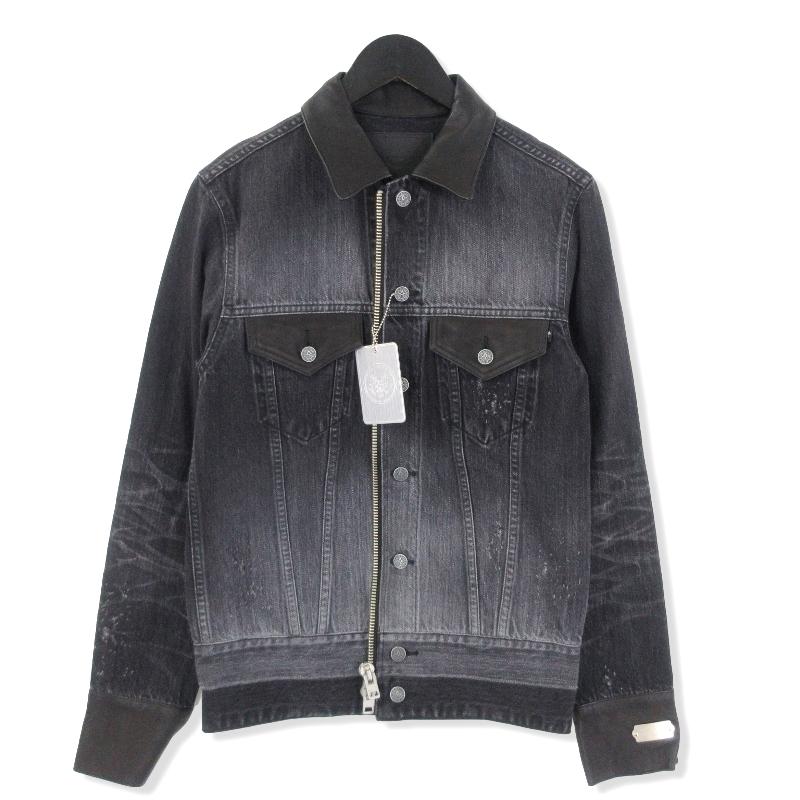 美品 BACKBONE THE BASIC バックボーン デニムジャケット BB11FW-DB41 ユーズド加工 Gジャン 鹿革 ブラック 黒 M タグ付き メンズ 中古 20013966 : ...