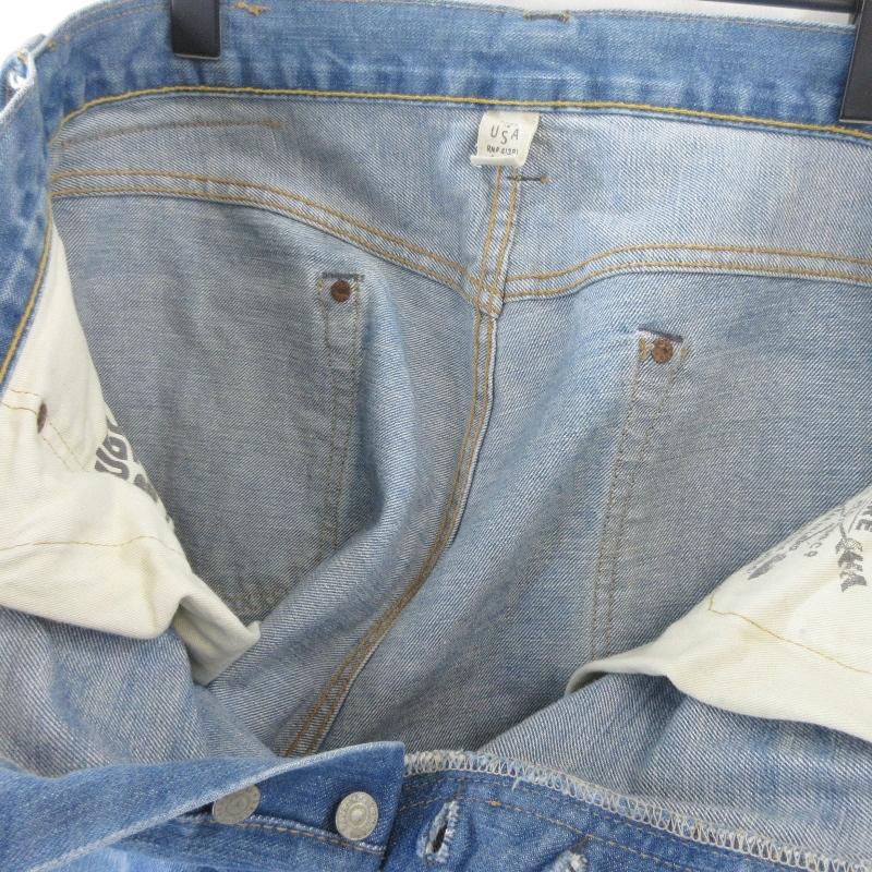 RRL Ralph Lauren ダブルアールエル デニムパンツ LOW STRAIGHT FIT JEAN ボタンフライ USA製 ダメージリペア加工 ブルー 34 20020104 ...