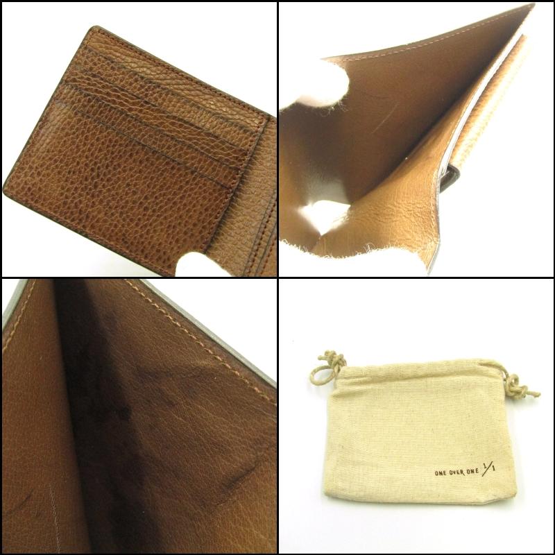 美品 ONE OVER ONE 1/1 ワンオーバーワン 二つ折り財布 日本製 小銭入れ付 二つ折り ブラウン 24002909 : ...