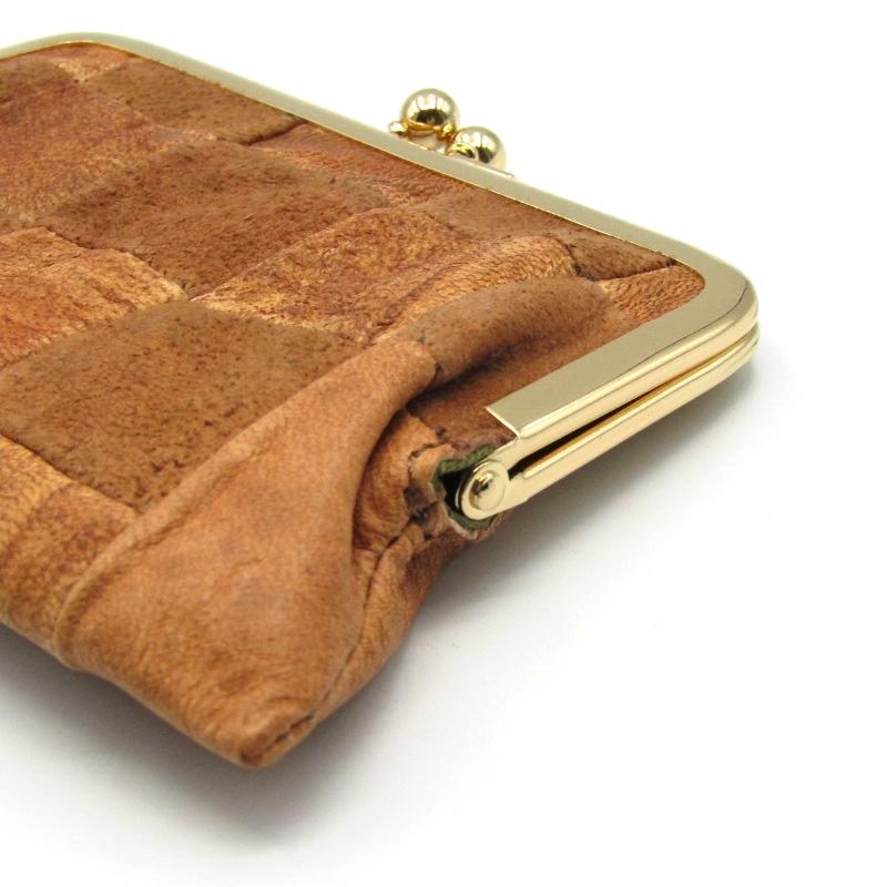 美品 Damasquina ダマスキーナ ミニ財布 BLOCK PATCHWORK W GAMAGUCHI WALLET ONE LIMITED がま口 牛革 ブラウン 24003768 ...