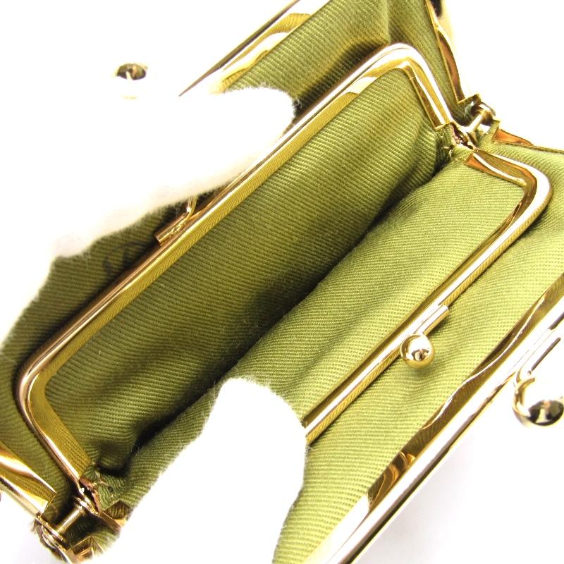 美品 Damasquina ダマスキーナ ミニ財布 BLOCK PATCHWORK W GAMAGUCHI WALLET ONE LIMITED がま口 牛革 ブラウン 24003768 ...