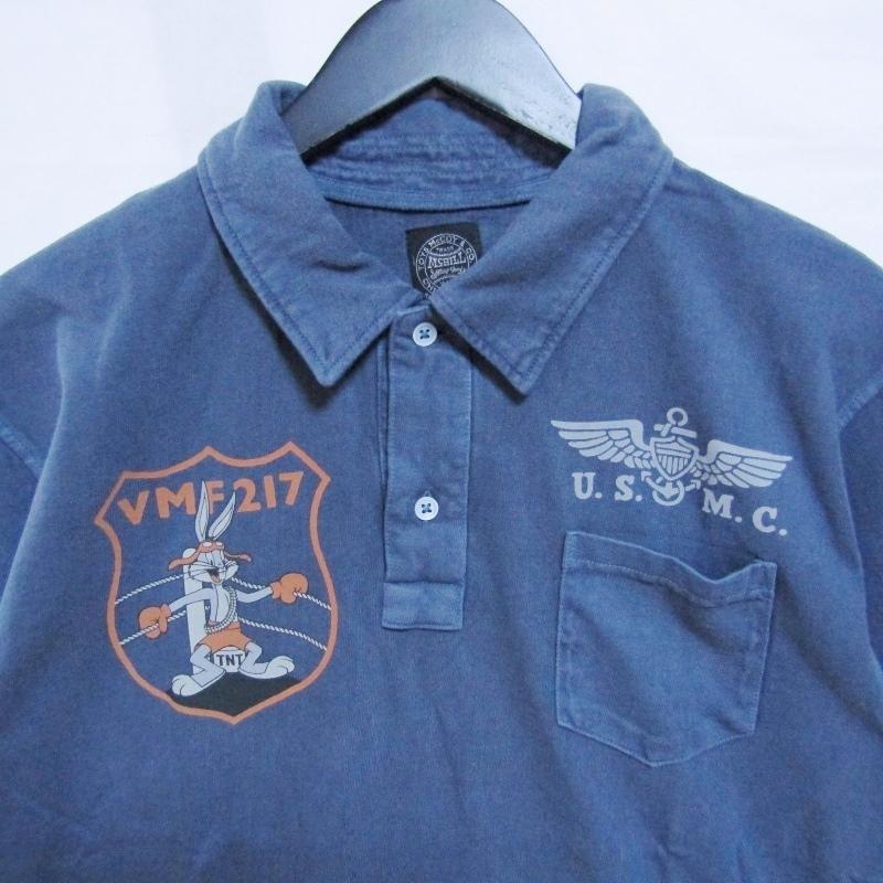 TOYS McCOY 未使用 トイズマッコイ 半袖ポロシャツ TMC1616 ロゴ U.S.M.C. VMF-217 バッグスバニー ネイビー ...