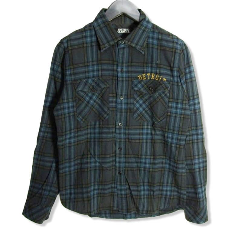 HYSTERIC GLAMOUR ヒステリックグラマー 長袖シャツ 4AH-2011 チェック柄 刺繍 DETROIT ブルー 青 S 27102088 : クラシック - 通販 ...