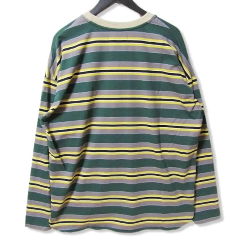 未使用 WHIMSY ウィムジー 長袖Tシャツ SNAP SLEEVE BORDER TOP ボーダー ポケット Tee ベージュ グリーン L タグ付き 27104056 : クラシック ...