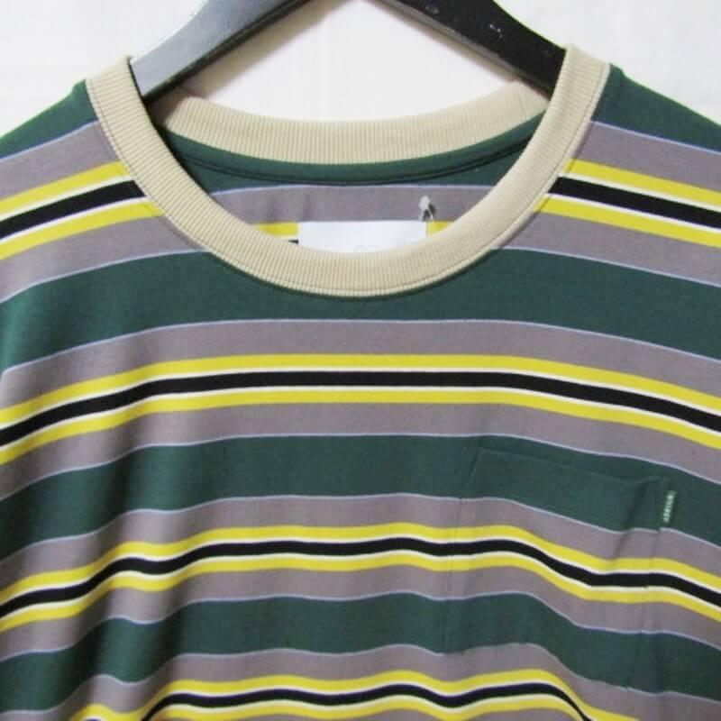 未使用 WHIMSY ウィムジー 長袖Tシャツ SNAP SLEEVE BORDER TOP ボーダー ポケット Tee ベージュ グリーン L タグ付き 27104056 : クラシック ...