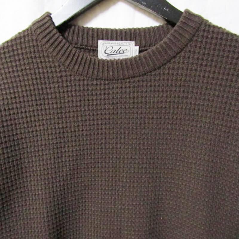 CALEE キャリー クルーネックニット TWO TONE CREW NECK KNIT SWEATER 長袖 ウール バイカラー 日本製 ブラウン L 27104813 :27104813 ...