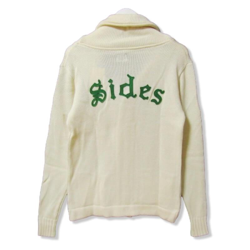 未使用 Delinquent Bros デリンクエントブロス ショールカラー カーディガン DE14AW-KN01 SIDES ワッペン ホワイト M タグ付き 27106507 ...