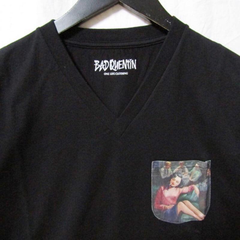 未使用 BAD QUENTIN バッドクエンティン 半袖Tシャツ BQ-C08 V-NECK T-SHIRT ブラック 黒 S タグ付き ...