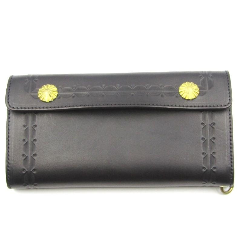 CALEE 未使用 キャリー 長財布 CL-18SS1021 EMBOSSING LEATHER FLAP LONG WALLET エンボス フラップ ブラック 黒 レザー 革 中古 ...