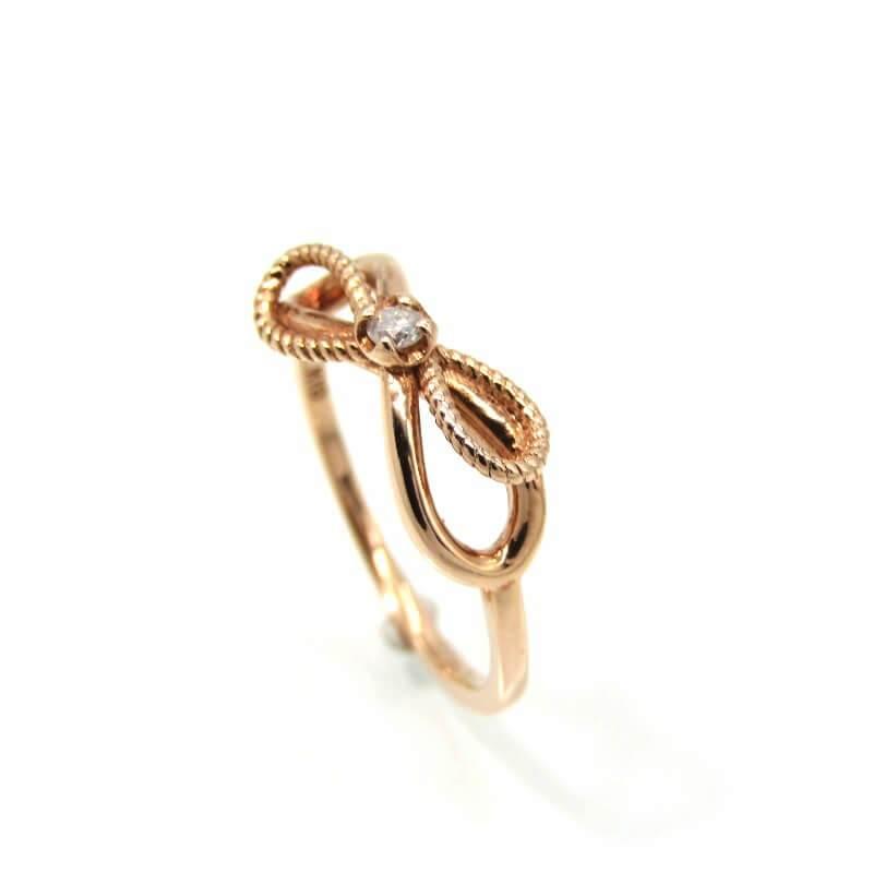 agete アガット リング K10PG リボン ピンクゴールド ダイヤモンド 0.03ct レディース 指輪 ピンキーリング 3.5号 28007216 : クラシック - 通販 ...