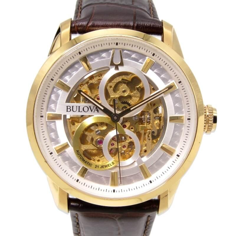 BULOVA ブローバ クラシック 97A138 自動巻き スケルトン カーフレザー ベルト アナログ メンズ ケース43mm ゴールド ...