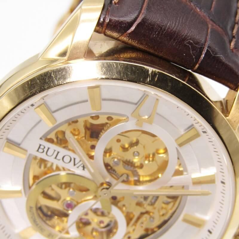 BULOVA ブローバ クラシック 97A138 自動巻き スケルトン カーフレザー ベルト アナログ メンズ ケース43mm ゴールド ...