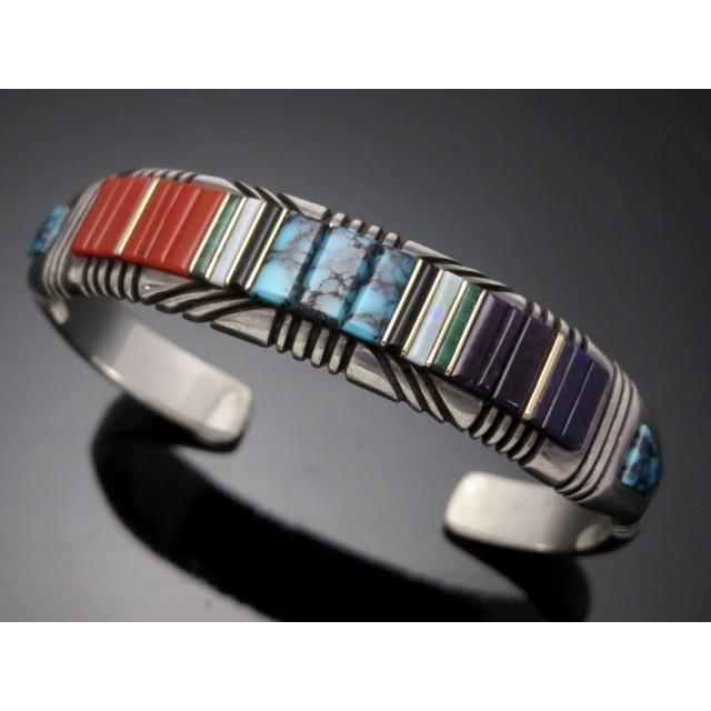 Bitsoi Russell ナバホ族 バングル インレイ ブレスレット ビソイ・ラッセル インディアンジュエリー 中古【中古 ...