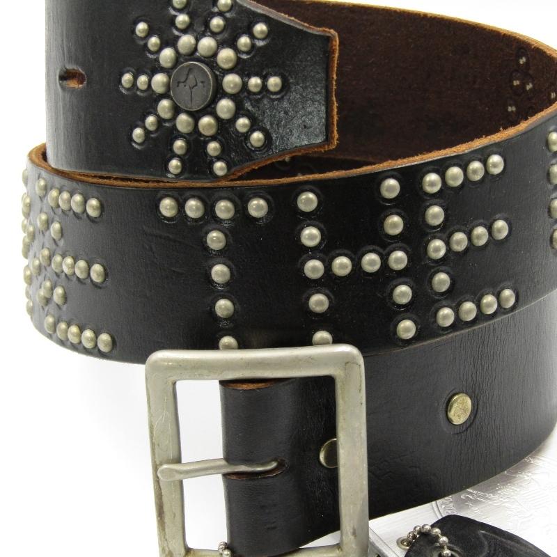 BACK BONE 未使用 BACKBONE × HTC バックボーン ベルト BB10FW-G01 THE USA STUDS BELT ロゴ スタッズ ブラック 黒 S/34 レザー 本革 ...