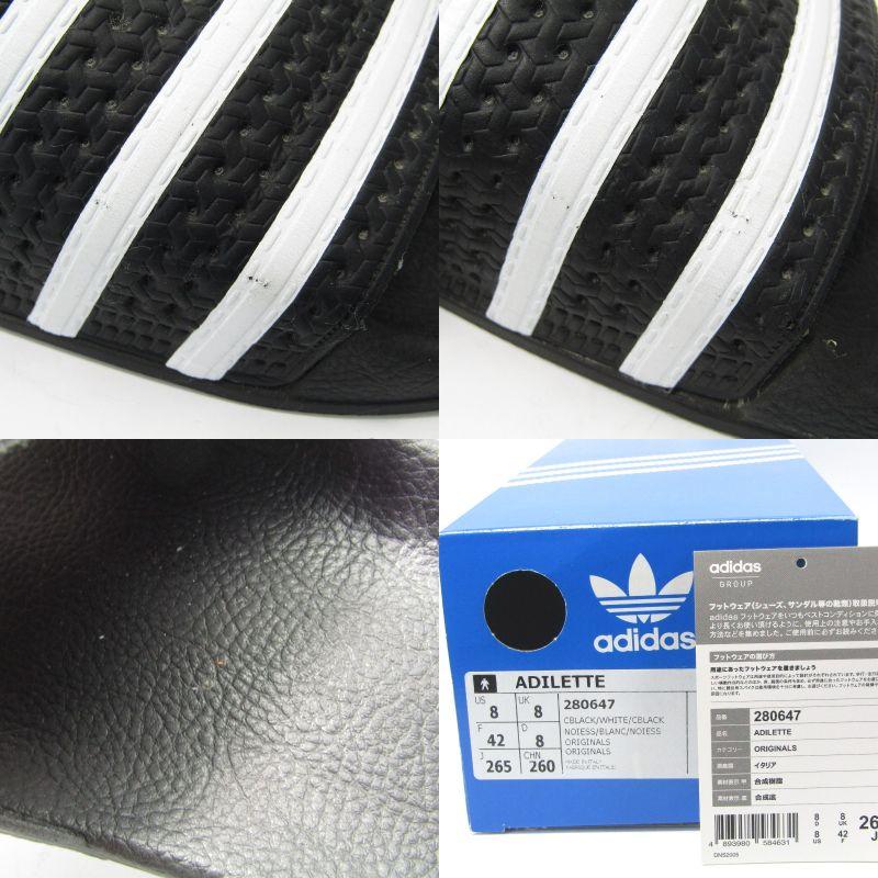 adidas アディダス 26.5cm ADILETTE 280647 アディレッタ スポーツサンダル コアブラック ホワイト ブラック 黒 ...