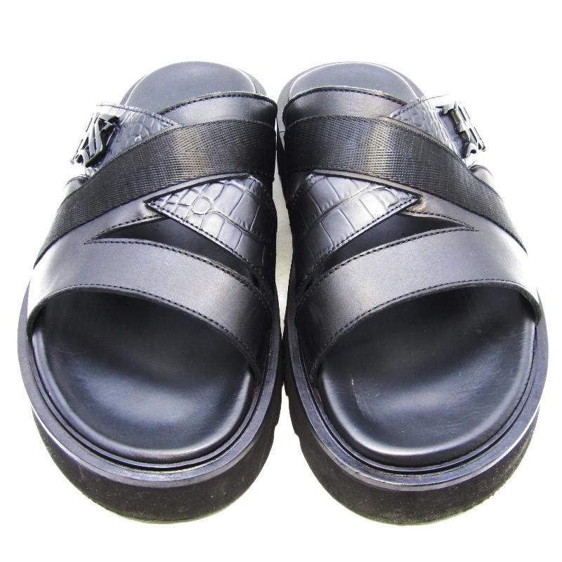 MICH SIMON ミックシモン 43 レザーサンダル 1158-01 エキゾチック型押しコンビ カーフ イタリア製 BLACK ブラック 黒 35004121 : クラシック - 通販 ...