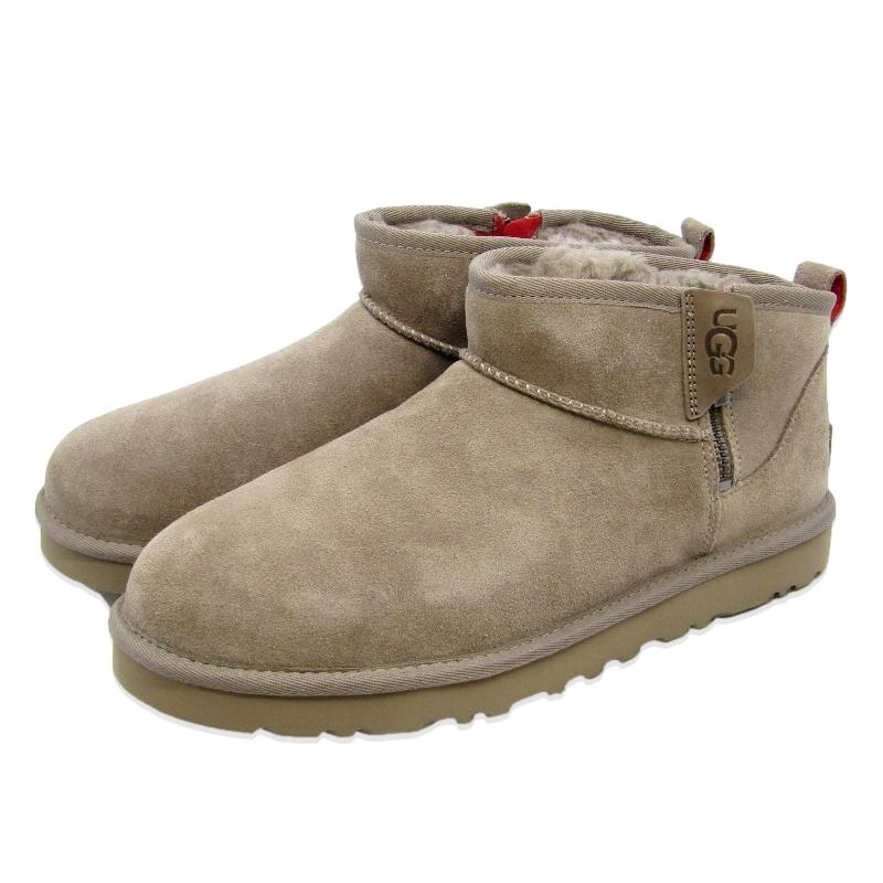 未使用 UGG アグ 27cm CLASSIC ULTRA MINI ZIP 1143984 クラシック ウルトラ ミニ ジップ スエード グレー SMOKE PLUME/RED ...