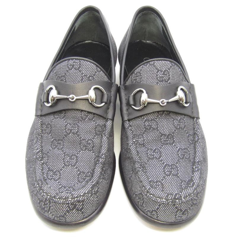 GUCCI 美品 グッチ 41E ホースビットローファー 15940 GGキャンバス イタリア製 レザーソール スリッポン BLACK ブラック 黒 35004353 : クラシック - 通販 ...