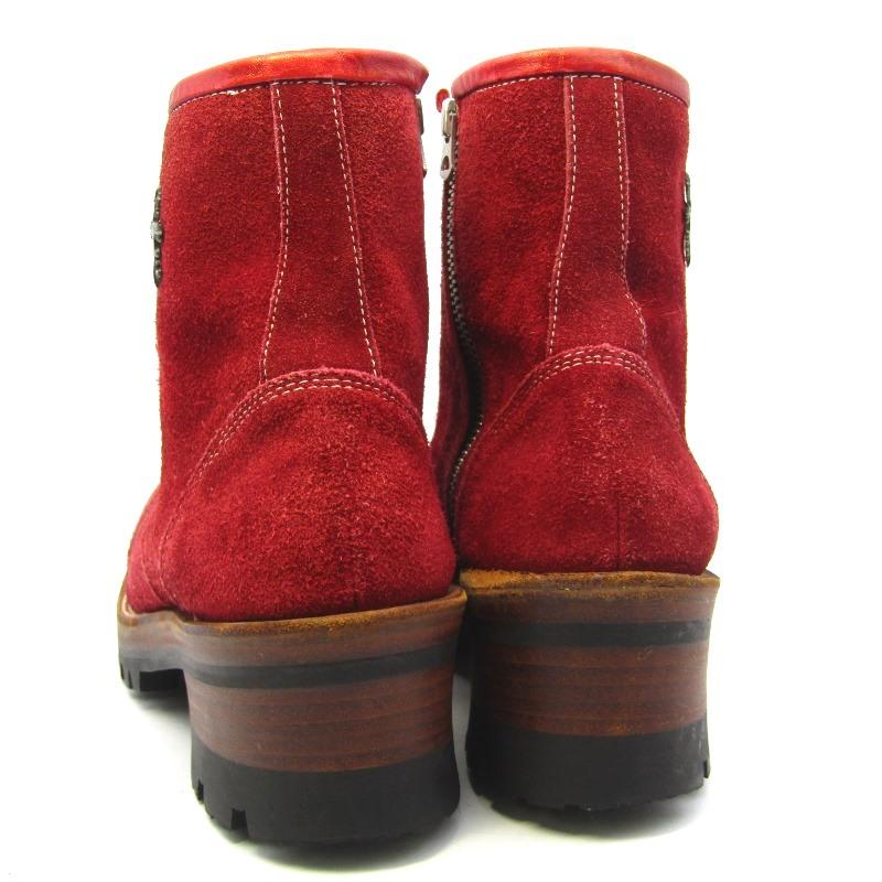 DELAY by win&sons ディレイ ウィンアンドサンズ 25.5cm ダレルブーツ スエード Darrell boots クロス サイドジップ 牛革 RED 35004567 ...
