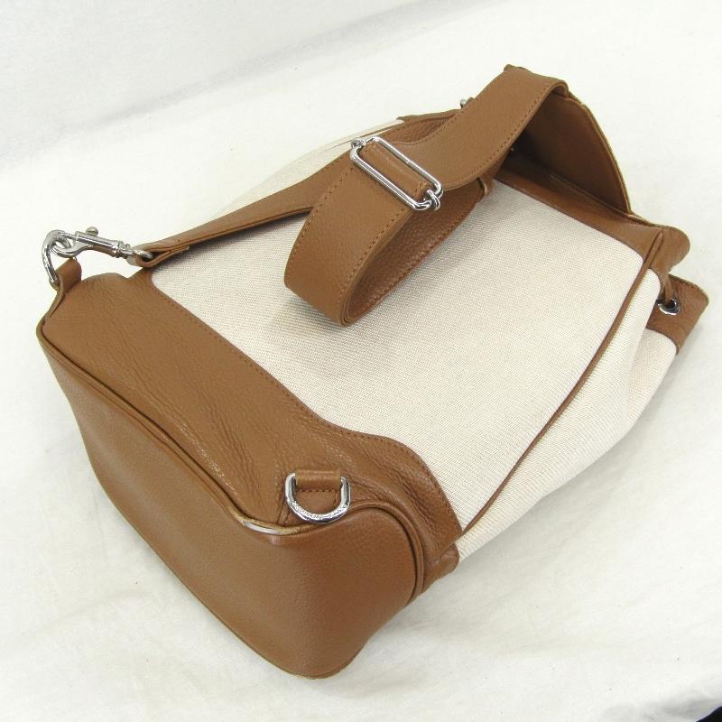 PELLE MORBIDA ペッレモルビダ ショルダーバッグ キャンバス レザー ワンショルダー巾着 ブラウン/ベージュ 40010212 ...