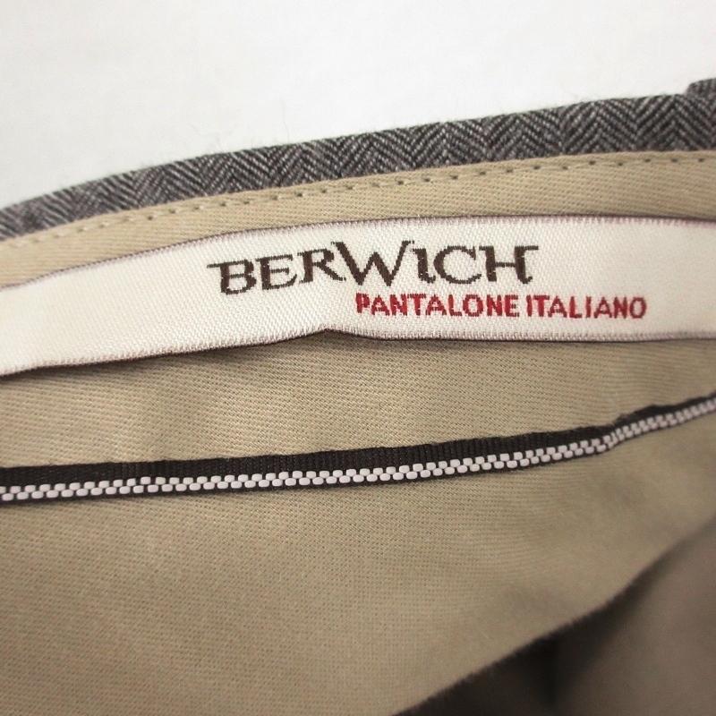BERWICH ベルウィッチ スラックスパンツ vesuvio 1p イタリア製 ウール ヘリンボーン グレー 50 メンズ 中古 ...