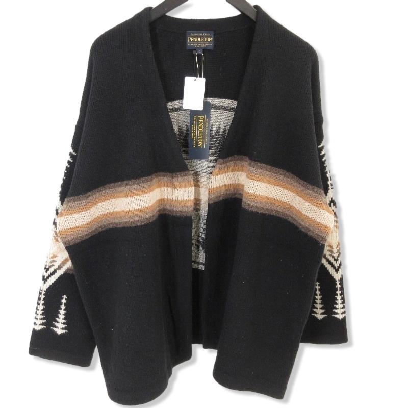 PENDLETON 未使用 ペンドルトン ニットカーディガン 1575-6211 別注 JACQUARD KNIT CARDIGAN Vネック ブラック 黒 L メンズ 中古 43002333 ...