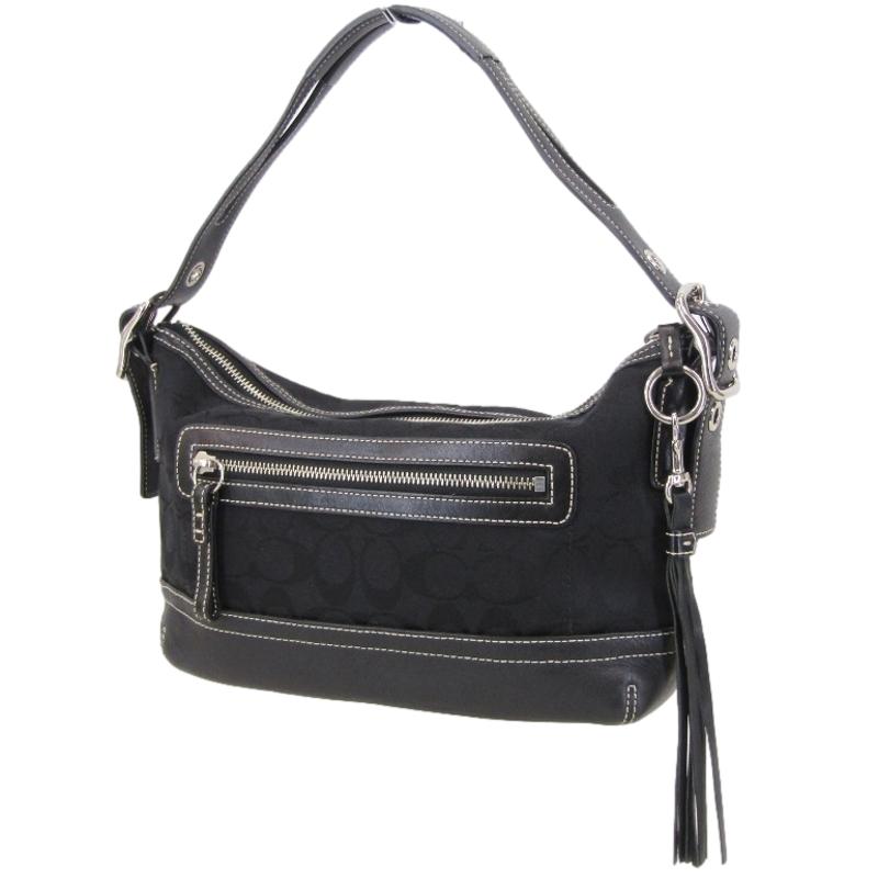 COACH 美品 コーチ ハンドバッグ 9363 シグネチャー ショルダーバッグ キャンバス ブラック 黒 43003861 : クラシック ...
