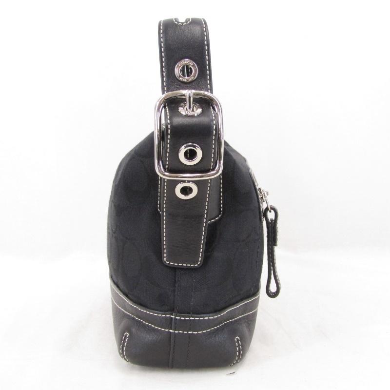 美品 COACH コーチ ハンドバッグ 9363 シグネチャー ショルダーバッグ キャンバス ブラック 黒 43003861 : ...