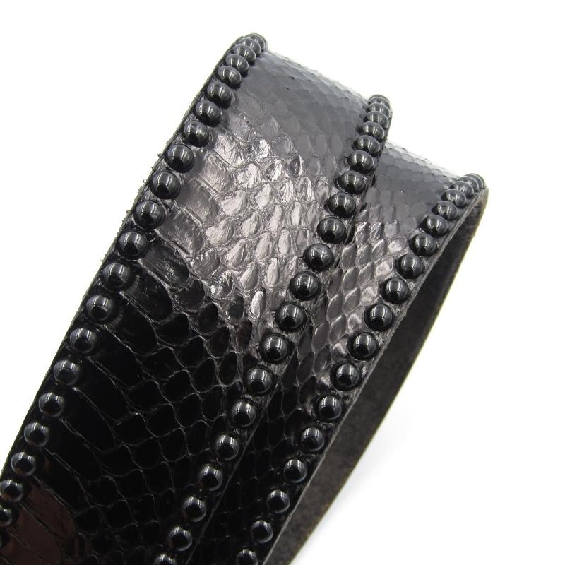 HTC 未使用 BLACK エイチティーシー ベルト ROUND STUDS PYTHON 2LINE BUCKLE スタッズ 1.75inch ブラック 黒 38 レザー 本革 中古 ...