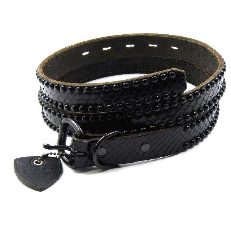 未使用 HTC BLACK エイチティーシー ベルト BT017R ROUND STUDS PYTHON スタッズ パイソン 1inch ブラック 黒 34 レザー 本革 中古 ...