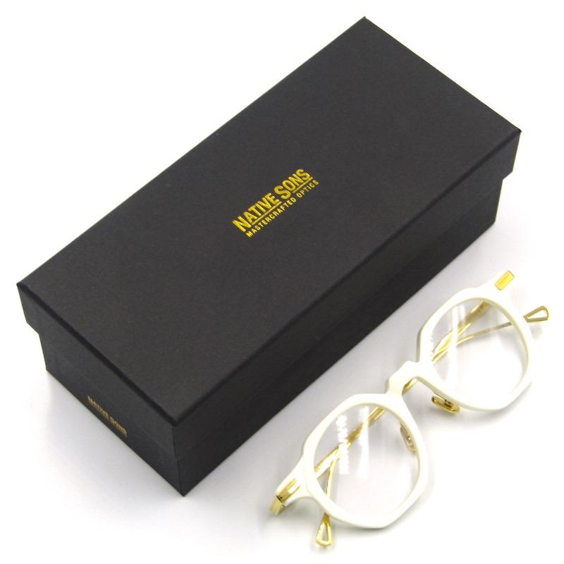 未使用 NATIVE SONS ネイティブサンズ メガネフレーム Bradbury PM-008P ブラッドベリ オクタゴン ラウンド 日本製 Bone/Gold 50016068 ...