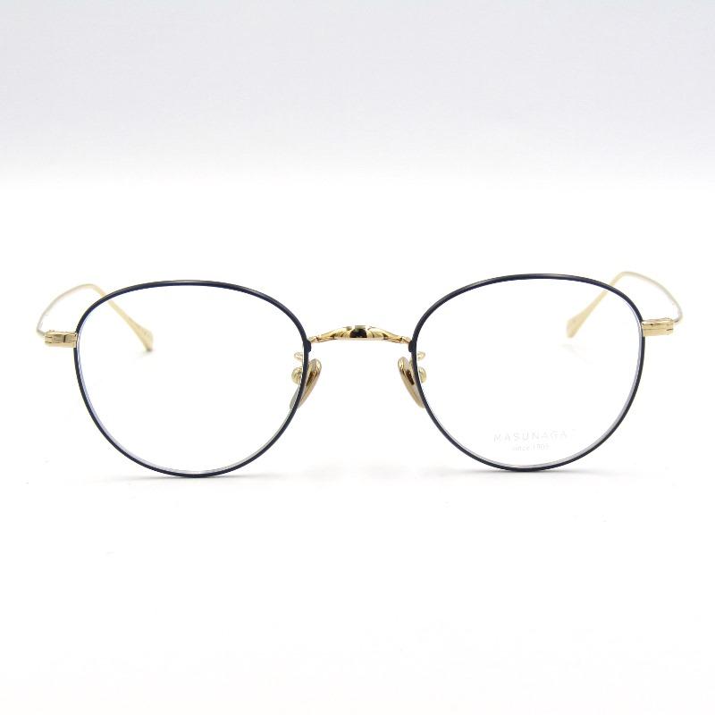 未使用 MASUNAGA since 1905 マスナガ 増永眼鏡 メガネフレーム GMS-396BT+ ボストン 日本製 #115 G/Navy ゴールド/ネイビー 50017511 ...