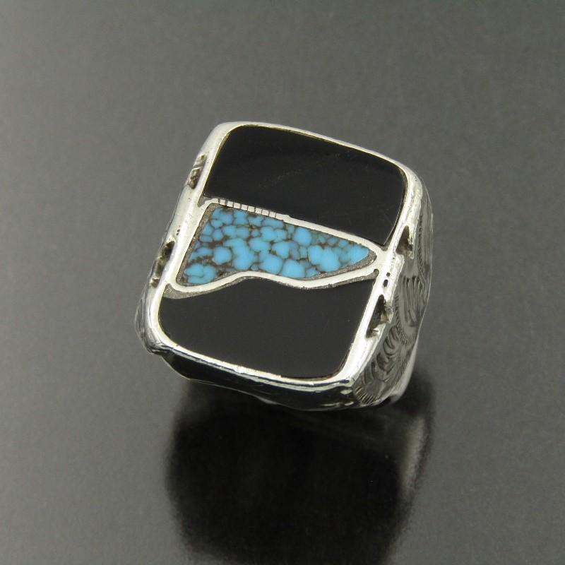 Dan Simplicio ズニ族 リング オニキス ターコイズ インレイ ダンシンプリシオ スタンプ ヴィンテージ 20.5号 インディアン ...