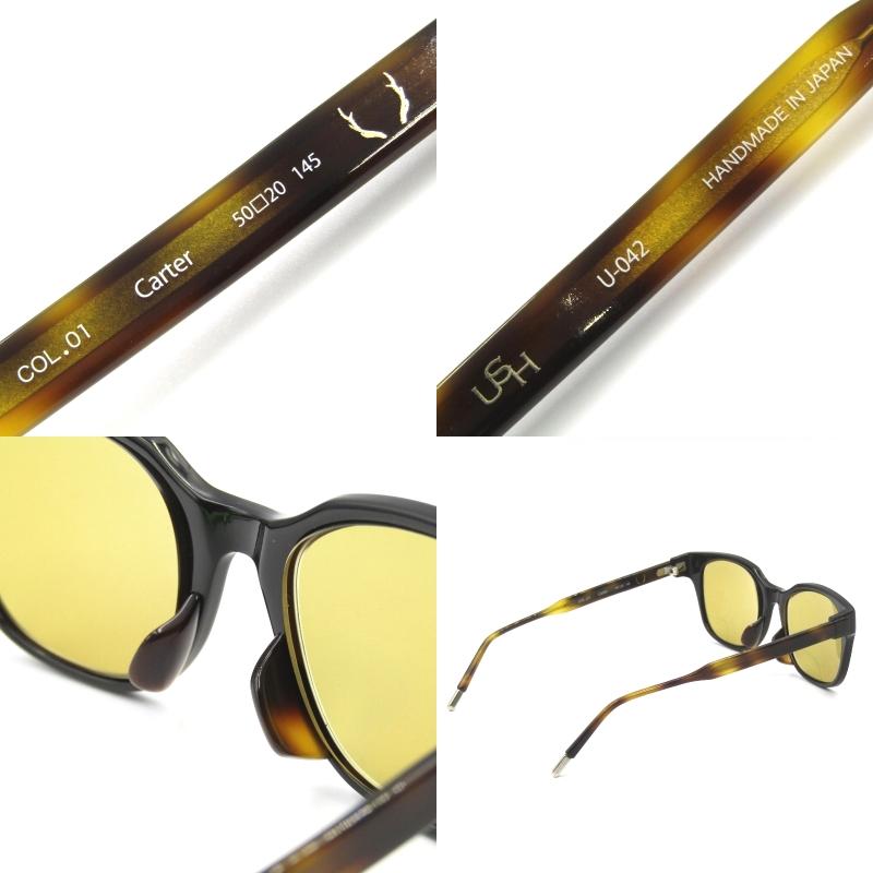 USH アッシュ サングラス Carter U-042 カーター ウェリントン YUICHI TOYAMA 日本製 01 ブラック/デミブラウン 度入り 65005278 : クラシック ...