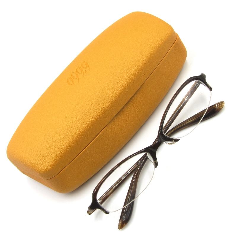 999.9（アイウェア） 未使用 999.9 フォーナインズ メガネフレーム NPN-900 スクエア ハーフリム 日本製 2007.10月 348 ラインダークブラウン 65005649 ...