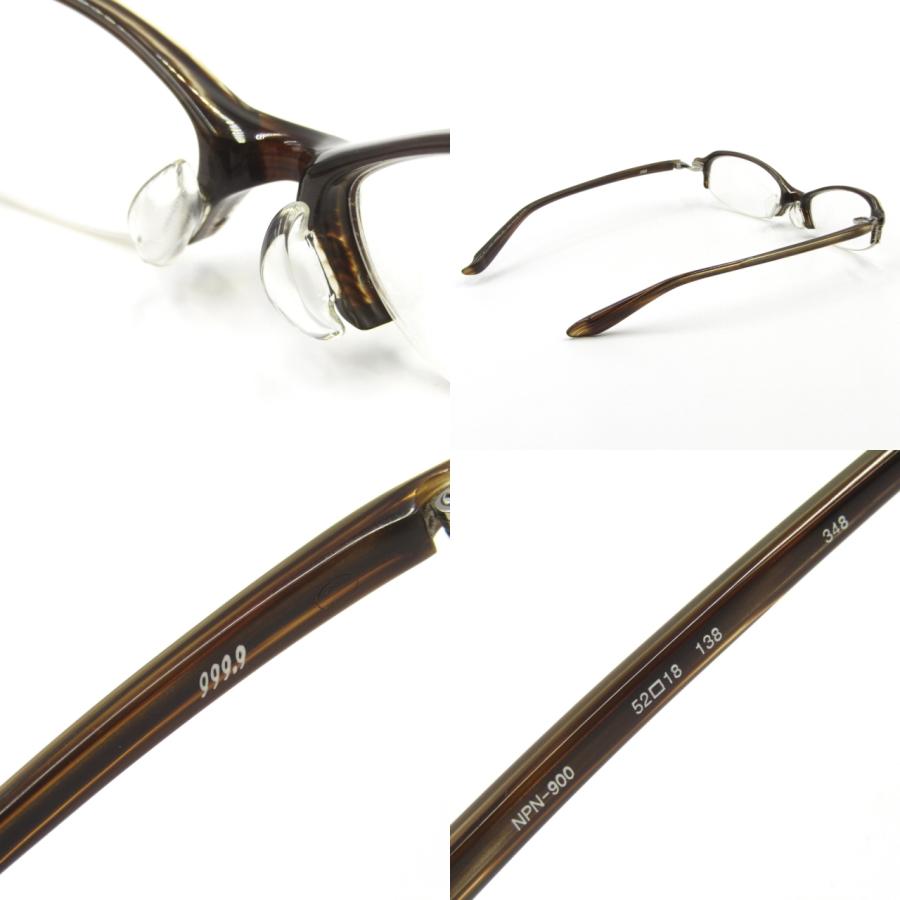 999.9（アイウェア） 未使用 999.9 フォーナインズ メガネフレーム NPN-900 スクエア ハーフリム 日本製 2007.10月 348 ラインダークブラウン 65005649 ...