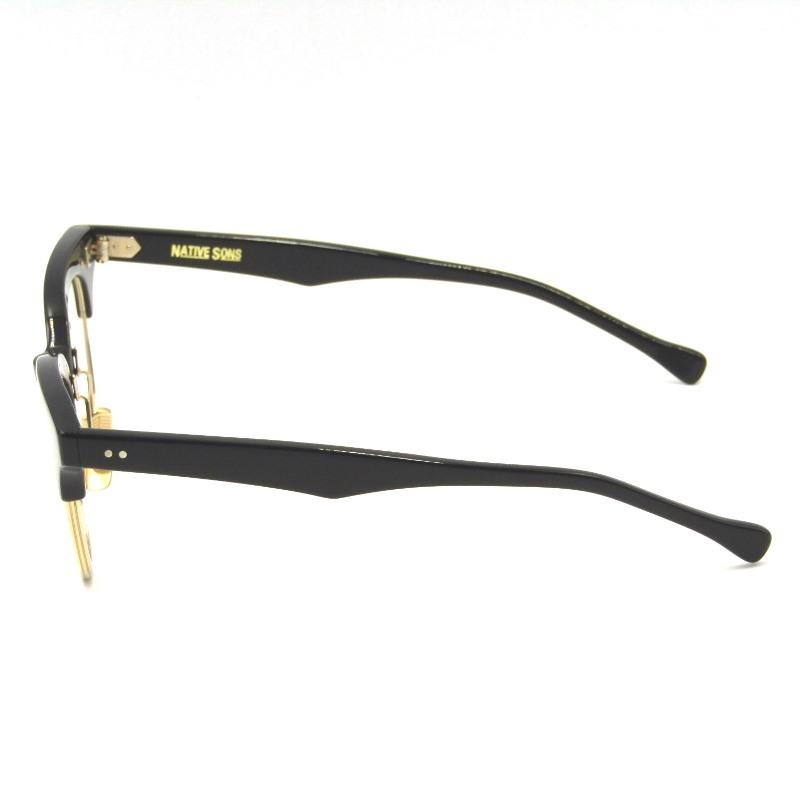 美品 NATIVE SONS ネイティブサンズ メガネフレーム PM-017E NewMan 46 ニューマン ブロウ 日本製 Black/White Gold 65006385 ...