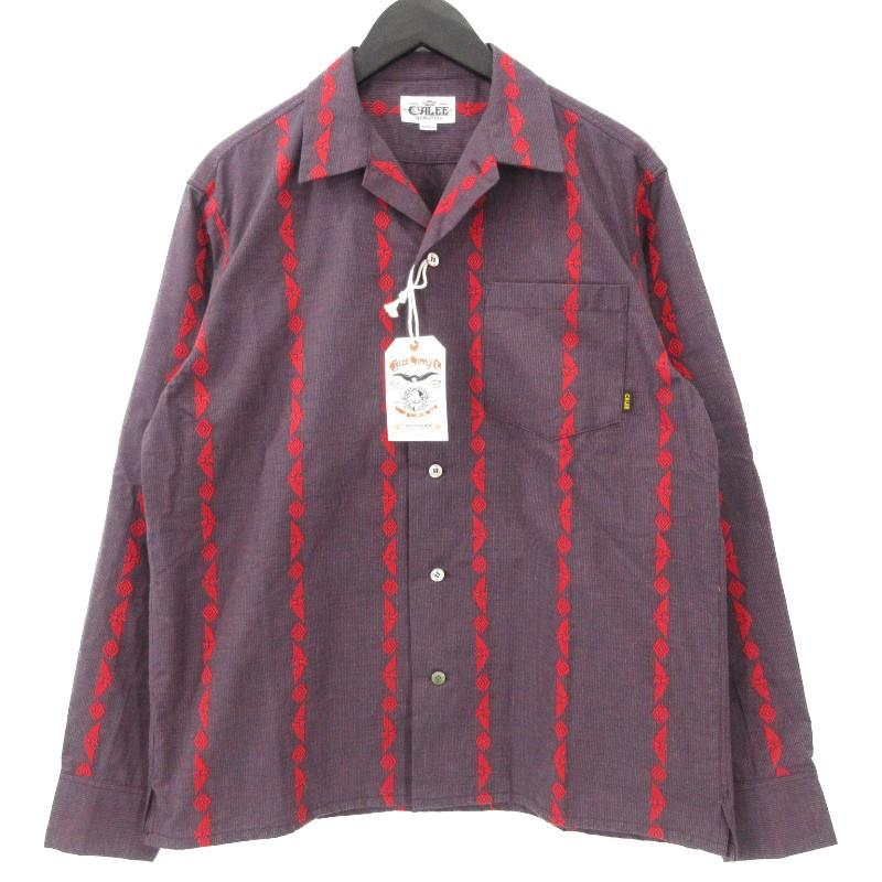 CALEE 未使用 キャリー 19SS Jacquard stripe L/S shirt CL-19SS030 長袖シャツ ジャガード ストライプ レッド 赤 M メンズ 中古 ...
