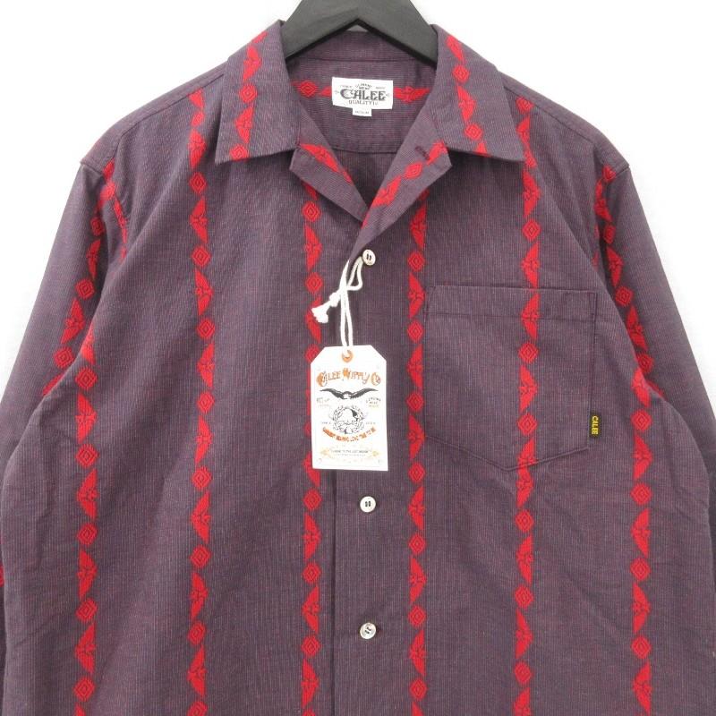 CALEE 未使用 キャリー 19SS Jacquard stripe L/S shirt CL-19SS030 長袖シャツ ジャガード ストライプ レッド 赤 M メンズ 中古 ...