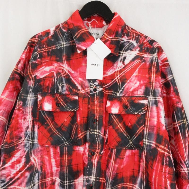 未使用 doublet ダブレット 長袖シャツ 23SS08SH118 MIRAGE PRINTED CHECKED SHIRT レッド L タグ付き 70014932 : クラシック ...
