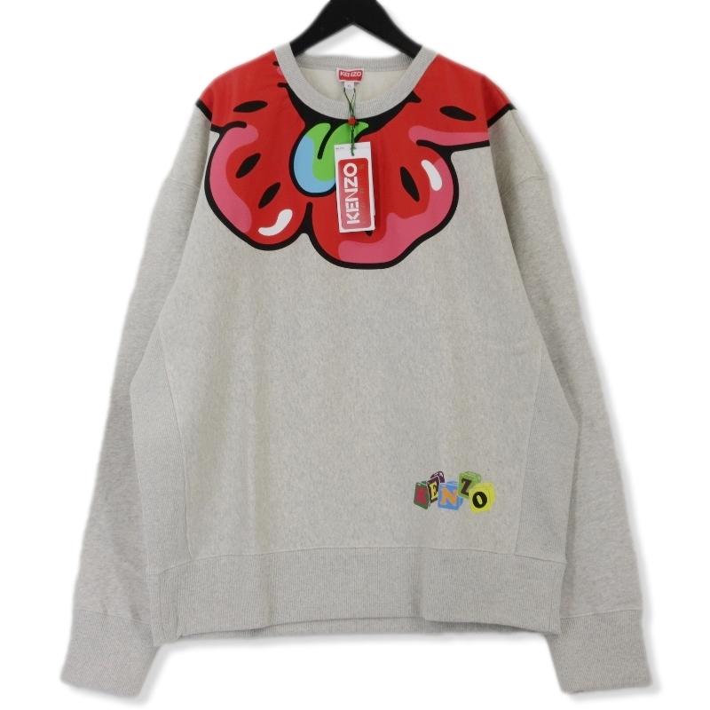 未使用 KENZO ケンゾー オーバーサイズ スウェット FD55SW4764MB BOKE BOY OVERSIZE SWEATSHIRT ボケボーイ ペールグレー XL 70015306 ...
