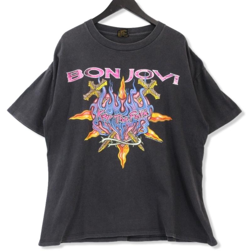 ヴィンテージ バンドTシャツ ボンジョヴィ BON JOVI 90s Keep The Faith BROCKUM 1993 USA製 Tour Tee ブラック 黒 XL 70015657 ...