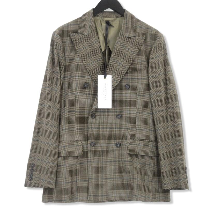 未使用 RAINMAKER レインメーカー ダブルブレストジャケット RM202-043 ストレッチ チェック ブラウン 茶 46 タグ付き 71005300 : 71005300 ...