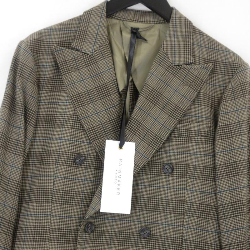 未使用 RAINMAKER レインメーカー ダブルブレストジャケット RM202-043 ストレッチ チェック ブラウン 茶 46 タグ付き 71005300 : 71005300 ...