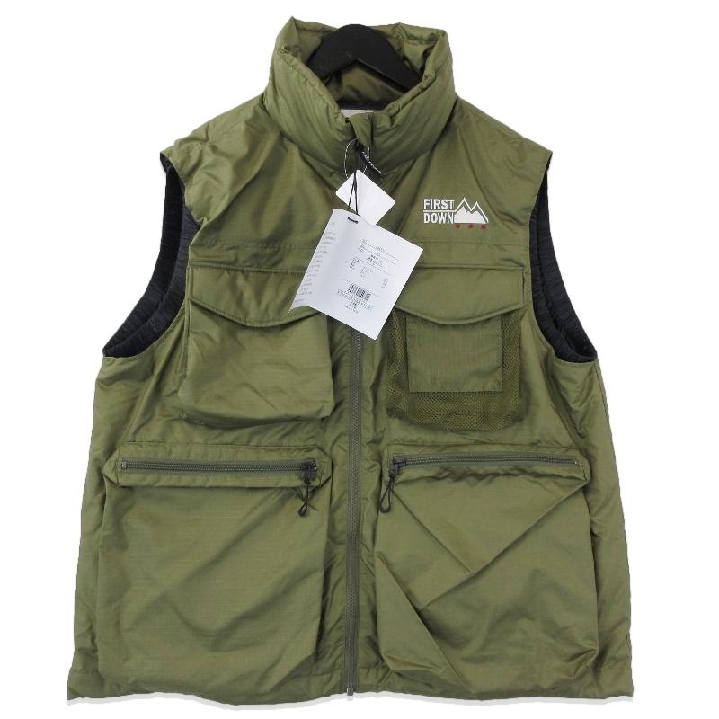 未使用 FIRST DOWN ファーストダウン ダウンベスト F342531 MULTI POCKET DOWN VEST DICROS MAURI RIP オリーブ M タグ付き ...